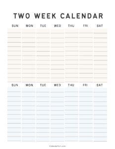 Printable Two Week Calendar - CalendarKart