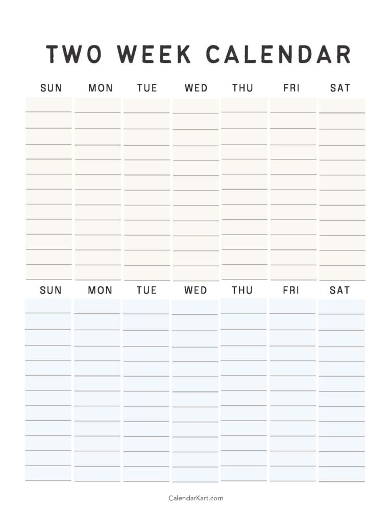Printable Two Week Calendar - CalendarKart