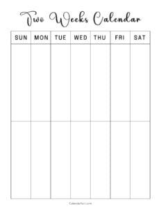 Printable Two Week Calendar - CalendarKart