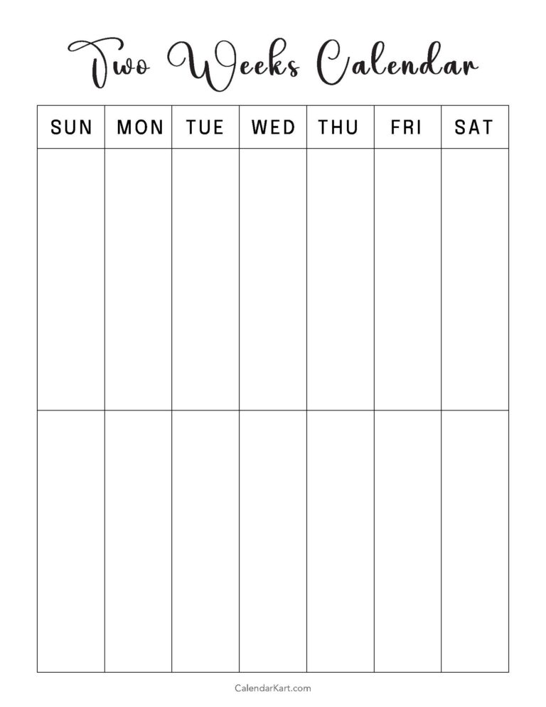 Printable Two Week Calendar - CalendarKart
