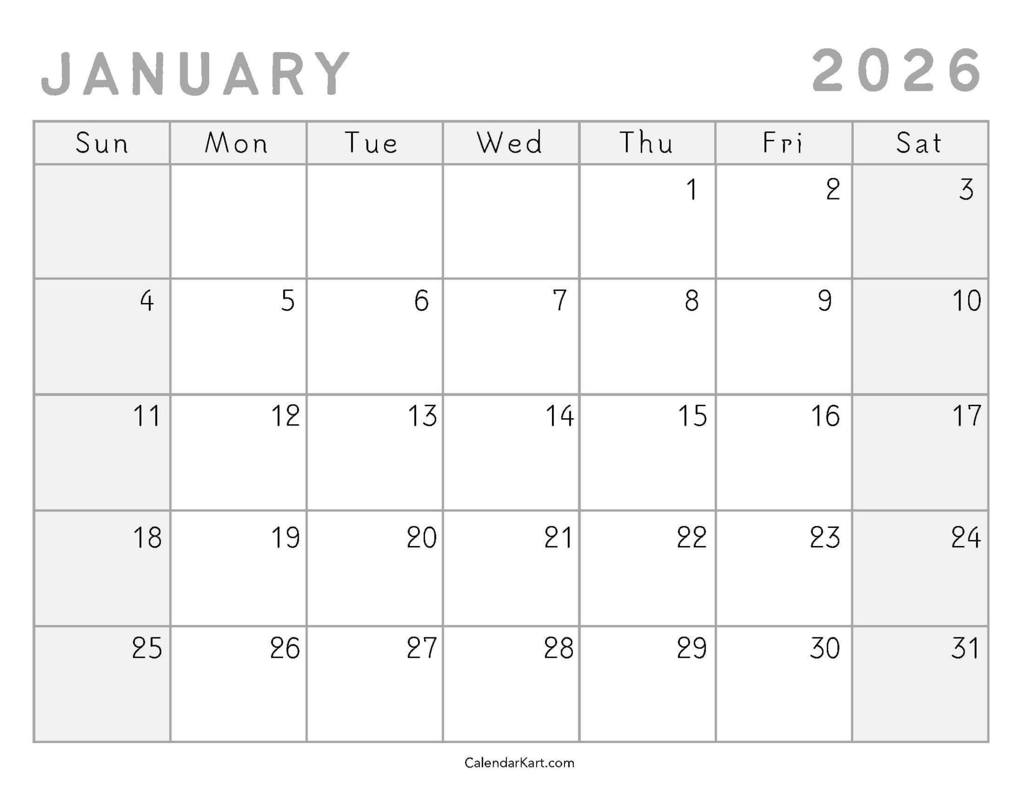 January 2026 Calendar | Free Printable PDF - CalendarKart