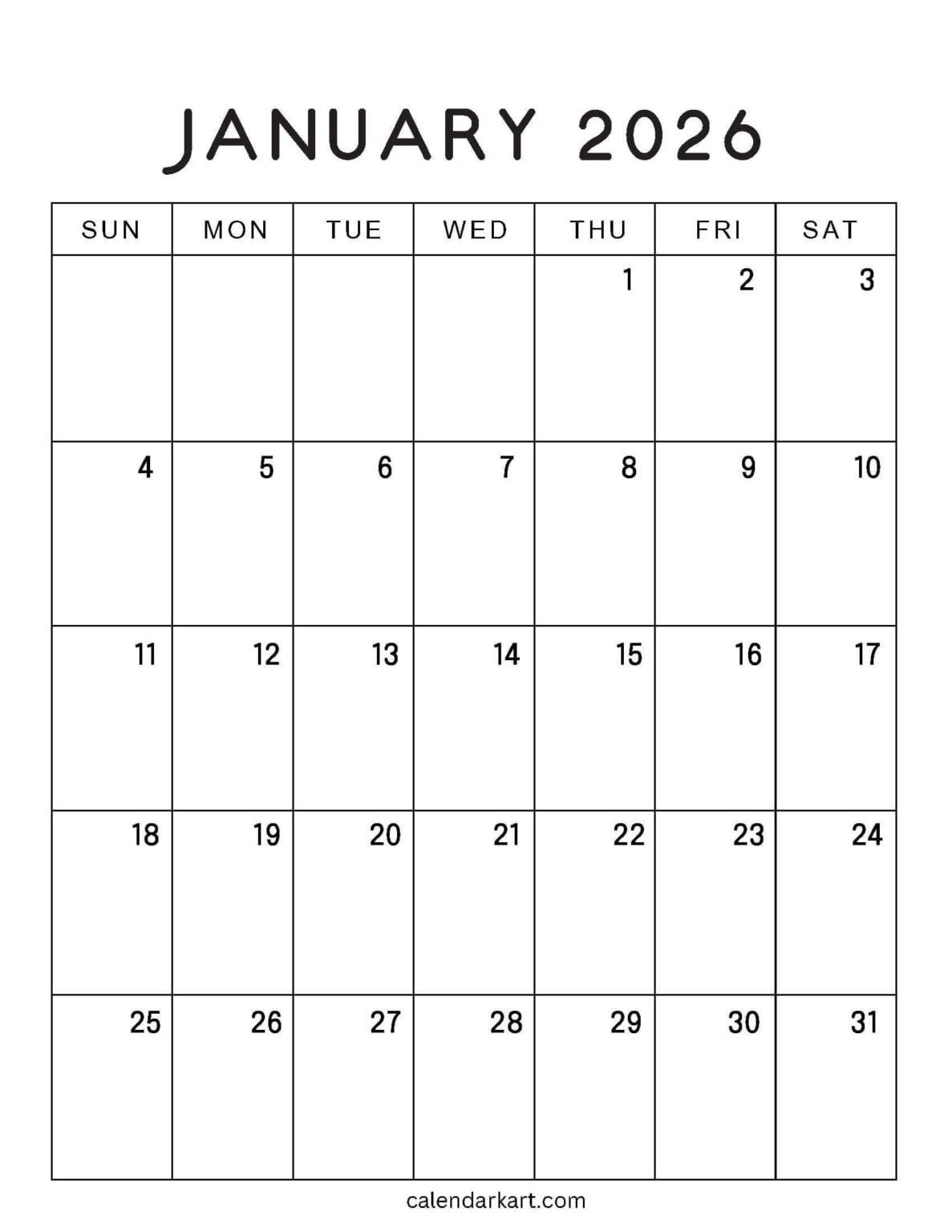 January 2026 Calendar | Free Printable PDF - CalendarKart