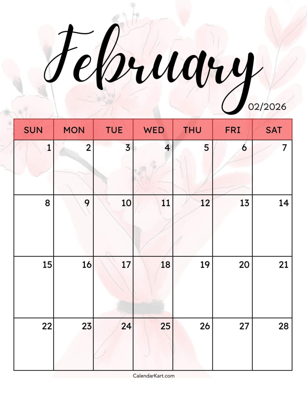 Free Printable February 2026 Calendars | 36 Designs - CalendarKart