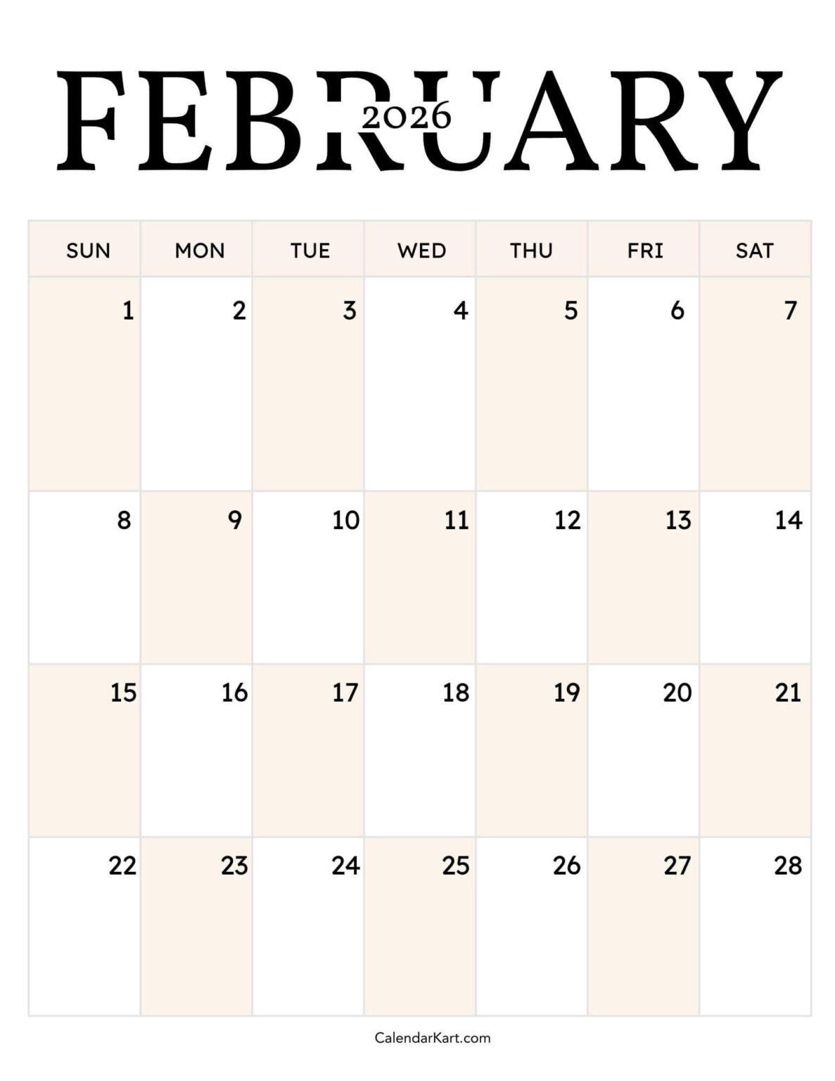 Free Printable February 2026 Calendars | 36 Designs - CalendarKart
