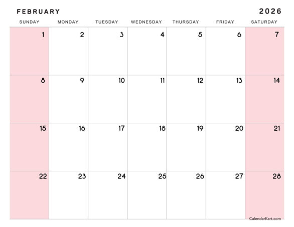 Free Printable February 2026 Calendars | 36 Designs - CalendarKart