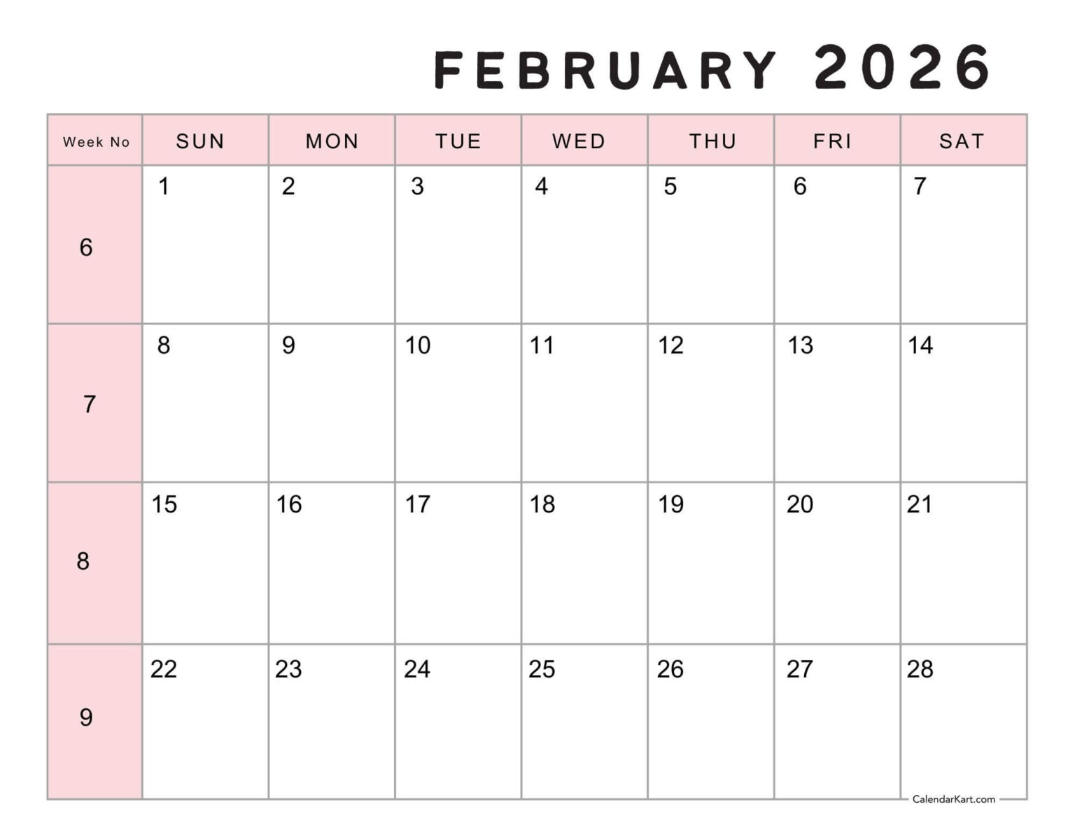 Free Printable February 2026 Calendars | 36 Designs - CalendarKart
