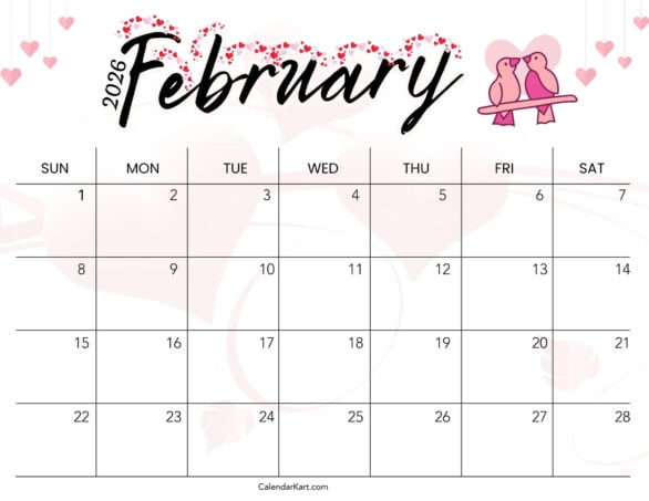 Free Printable February 2026 Calendars | 36 Designs - CalendarKart