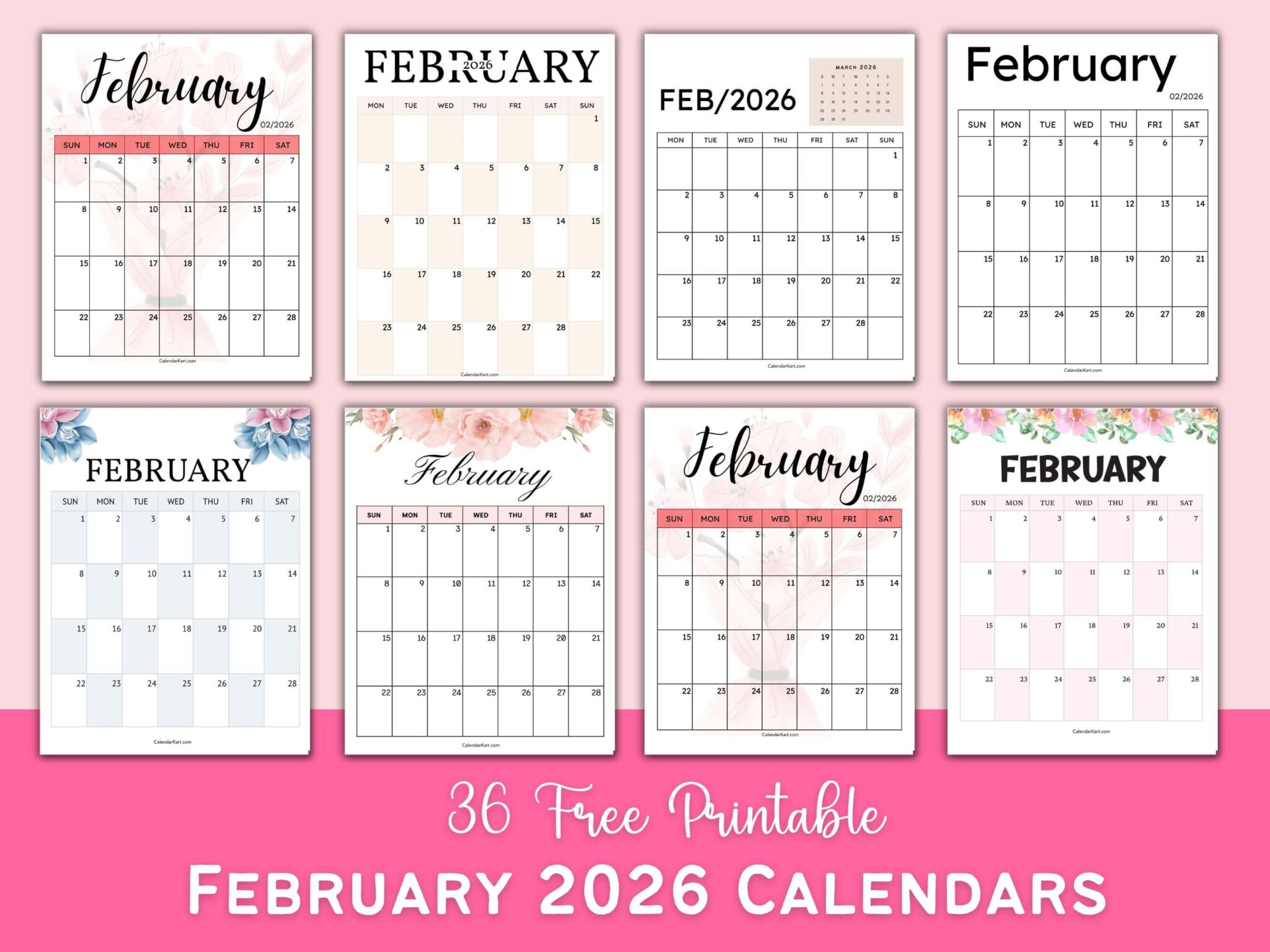 Free Printable February 2026 Calendars | 36 Designs - CalendarKart