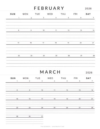 February March 2026 Calendars - Free Printable PDFs - CalendarKart