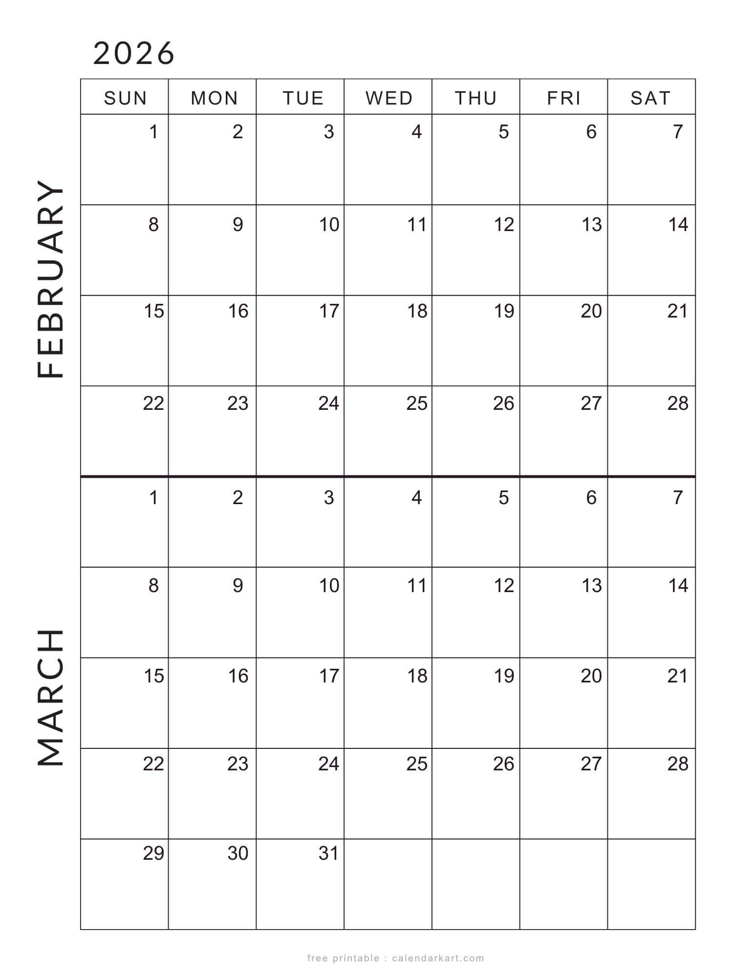 February-March 2026 Calendars - Free Printable PDFs - CalendarKart