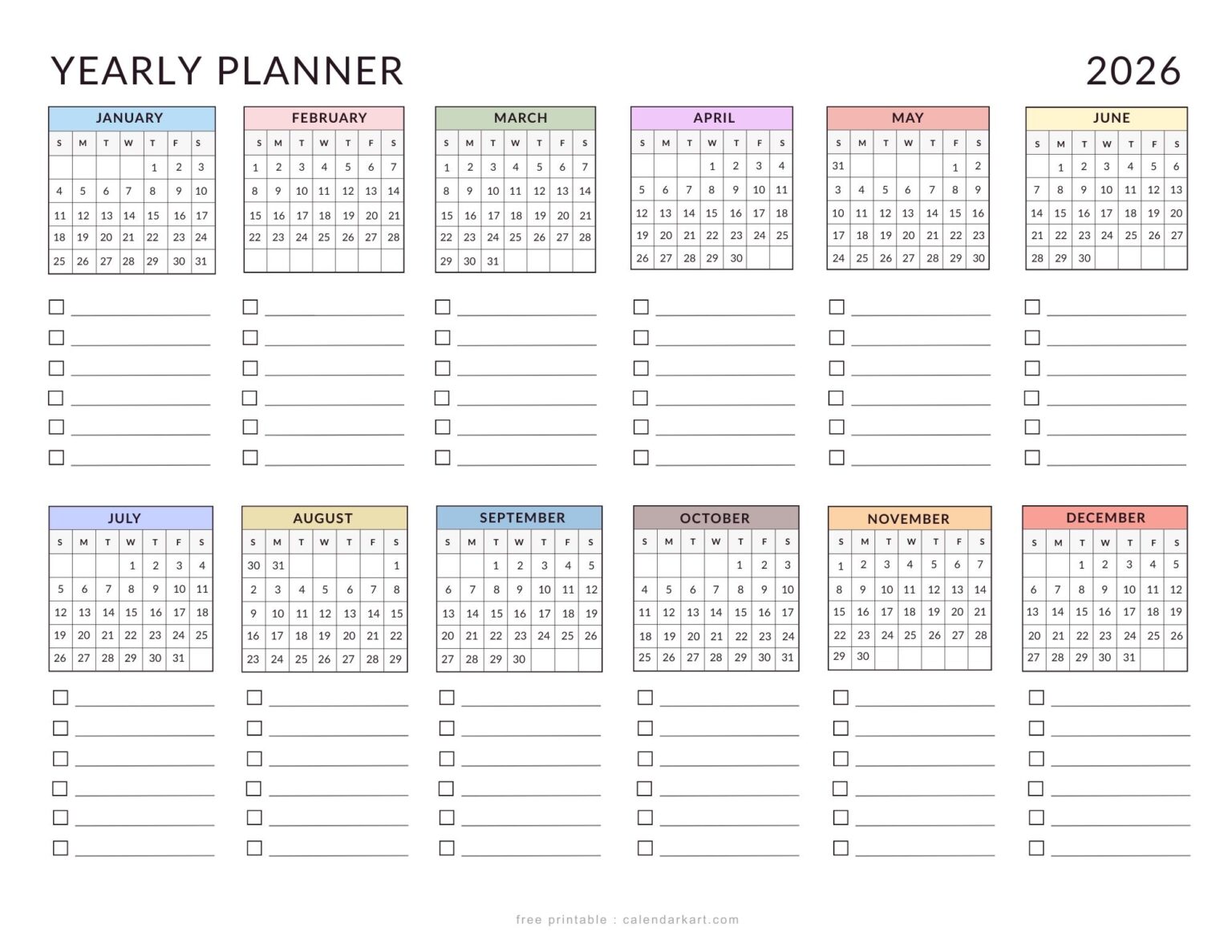 Printable 2026 Calendar Collection | PDF Yearly & Planner