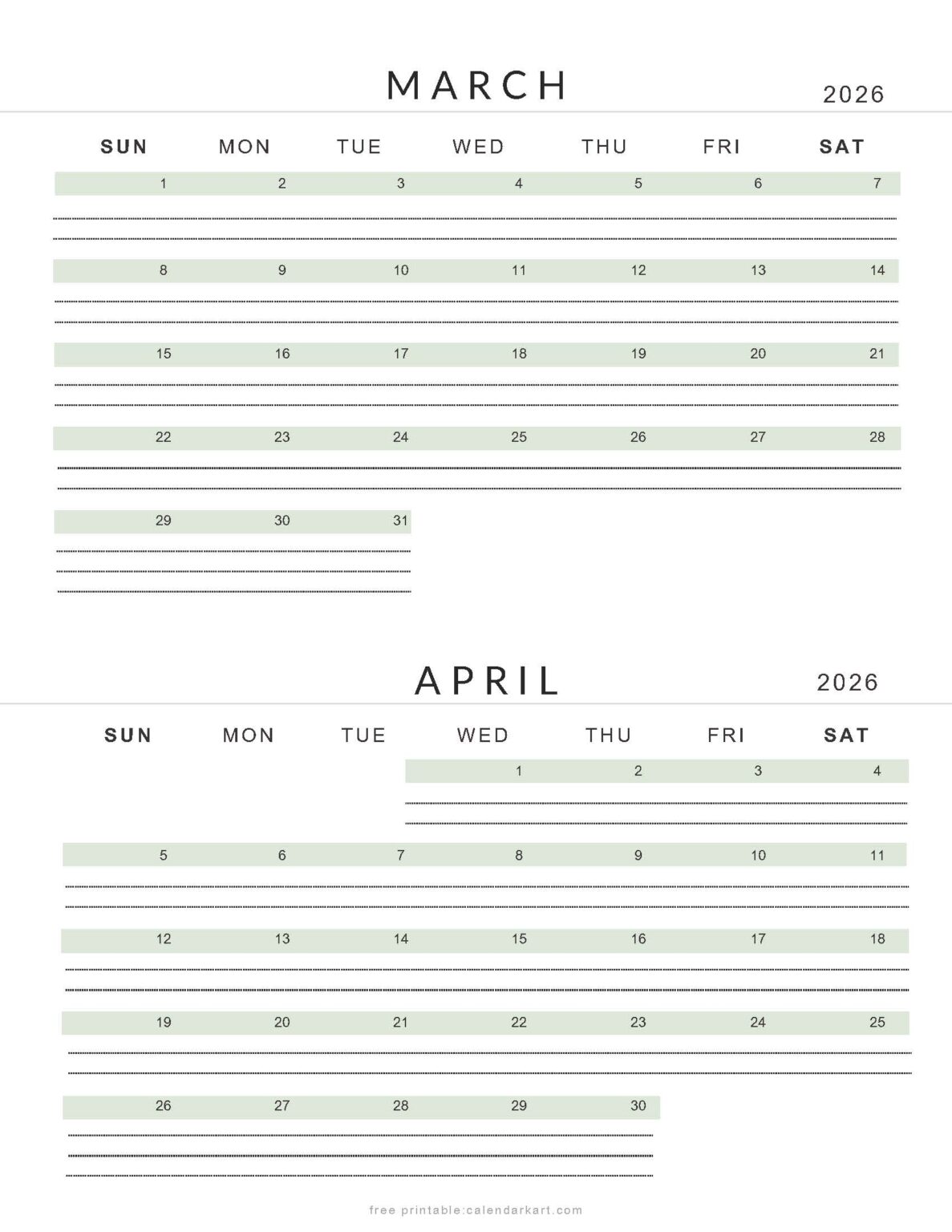 March April 2026 Calendars - Free Printable PDFs - CalendarKart