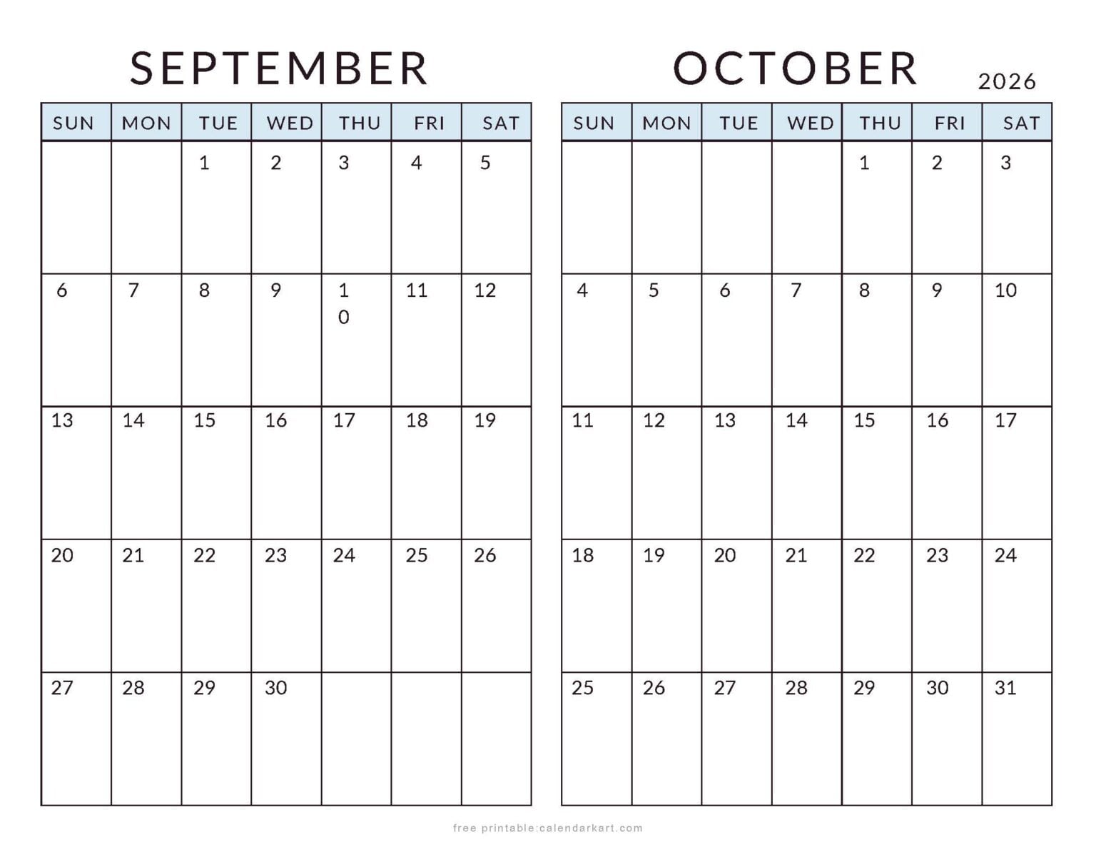 september october 2026 Calendars – Free Printable PDFs - CalendarKart