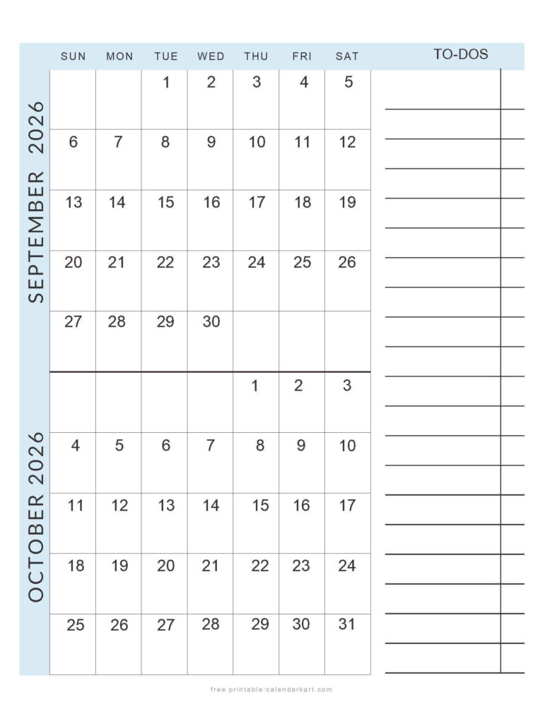 september october 2026 Calendars – Free Printable PDFs - CalendarKart