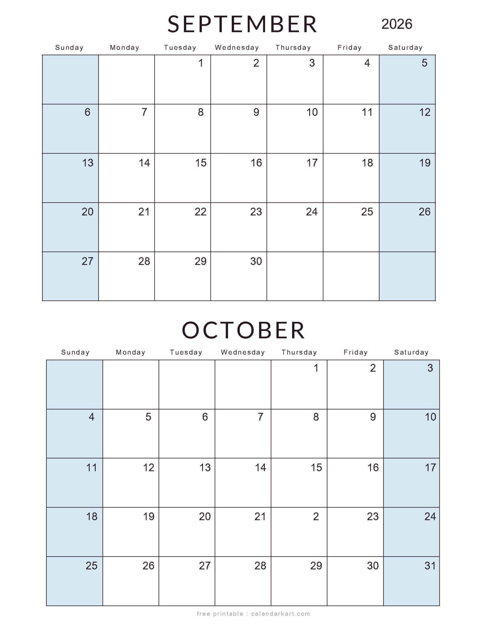 september october 2026 Calendars – Free Printable PDFs - CalendarKart