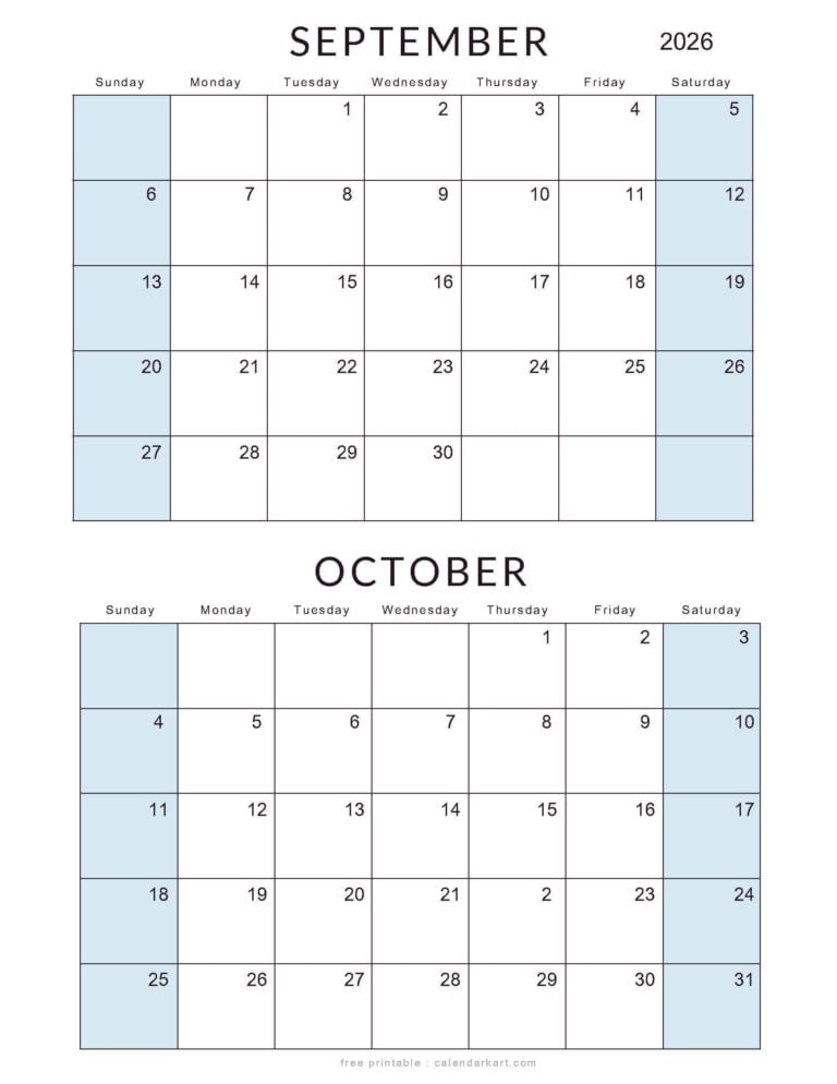 september october 2026 Calendars – Free Printable PDFs - CalendarKart