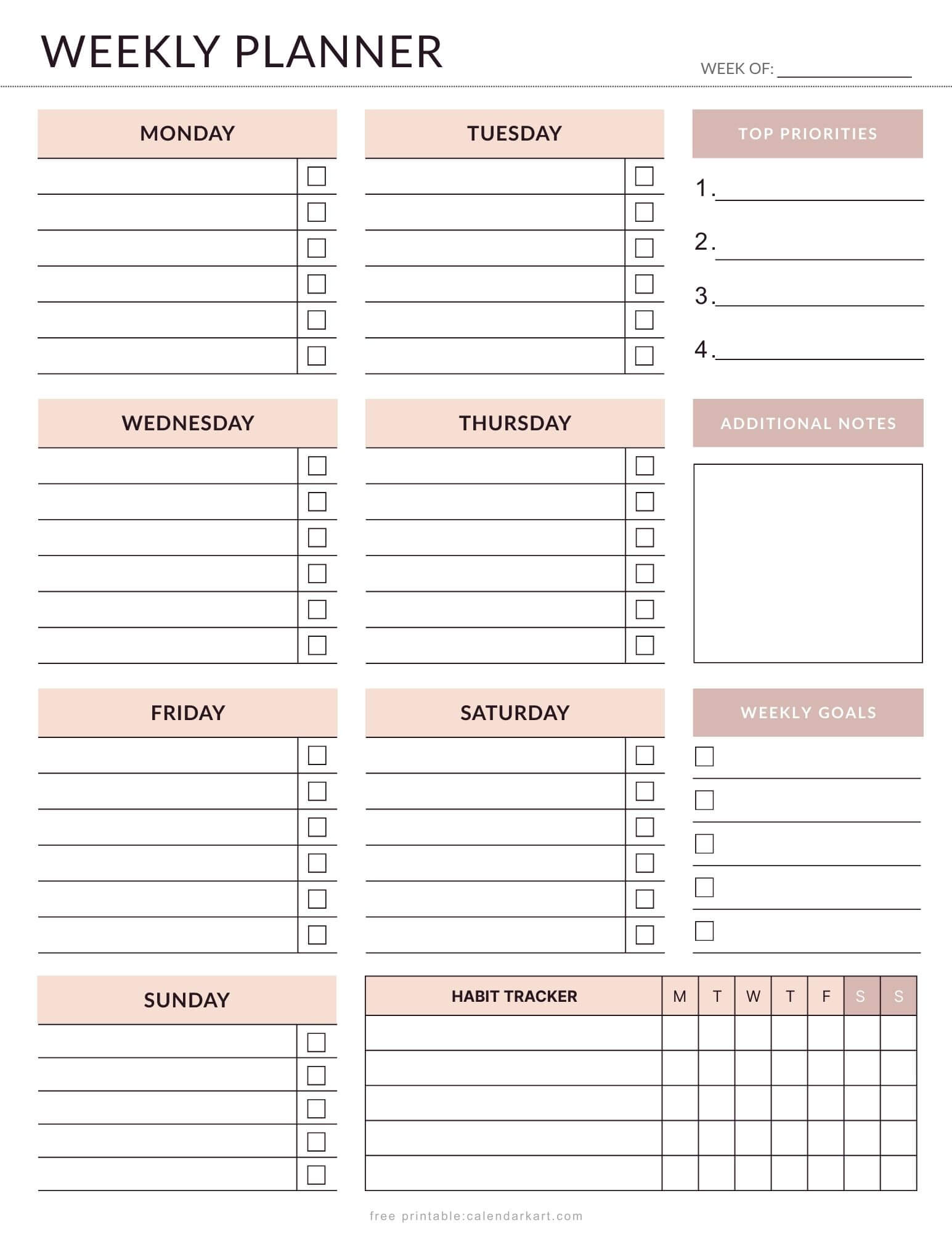 Free Printable Weekly Planner Templates - CalendarKart