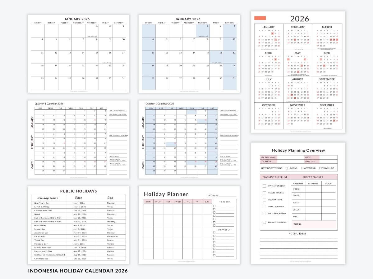 Free 2026 Indonesia Holiday Calendars & Planning Sheets - CalendarKart