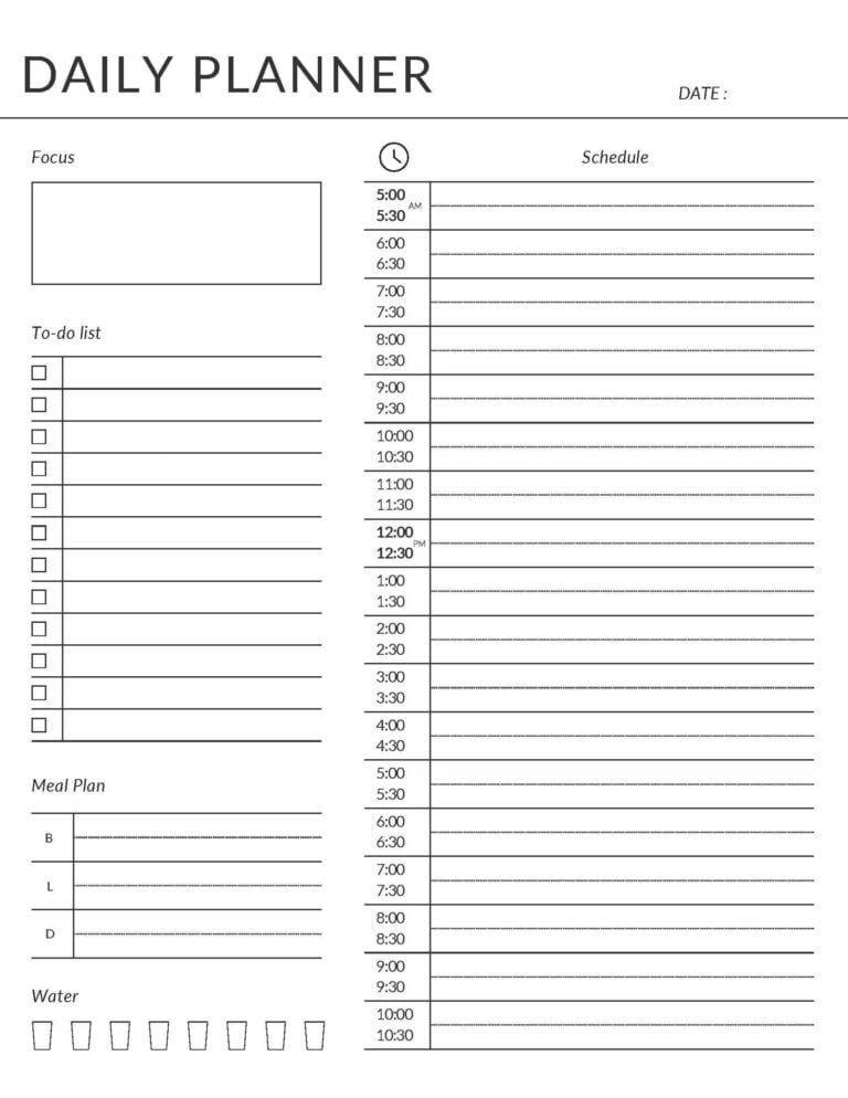 Printable Daily Planner Template | Calendarkart