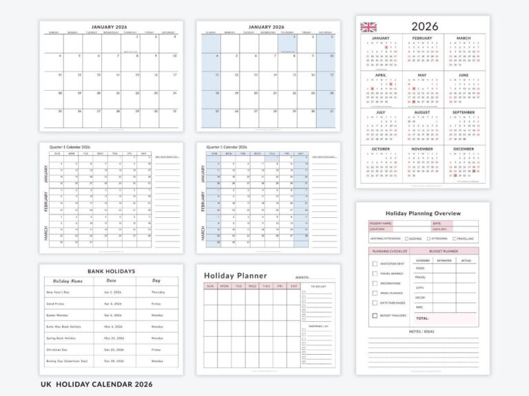 United Kingdom Calendars with Holidays 2026 | Free Printable