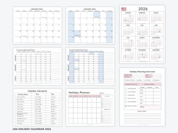 Free 2026 USA Holiday Calendars & Planning Sheets - CalendarKart