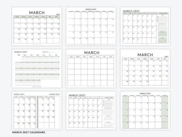 March 2027 Calendar Templates - Free Printable PDFs - CalendarKart