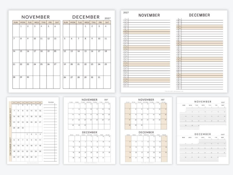November December 2027 Calendars – Free Printable PDFs - CalendarKart