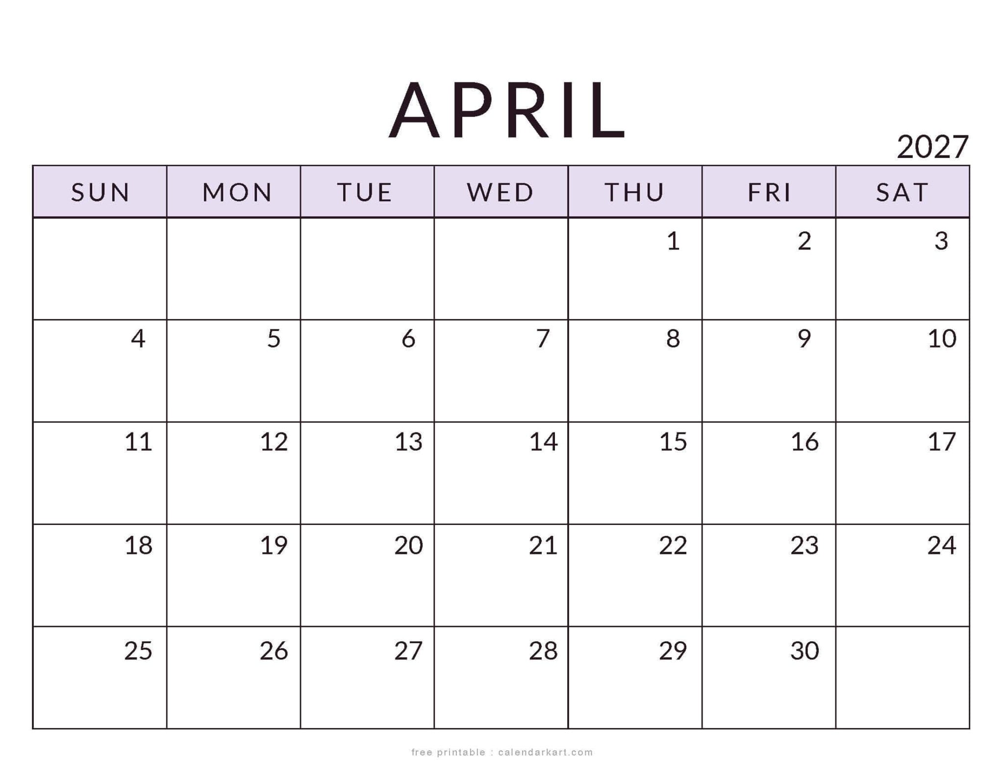 April 2027 Calendar Templates - Free Printable PDFs - CalendarKart