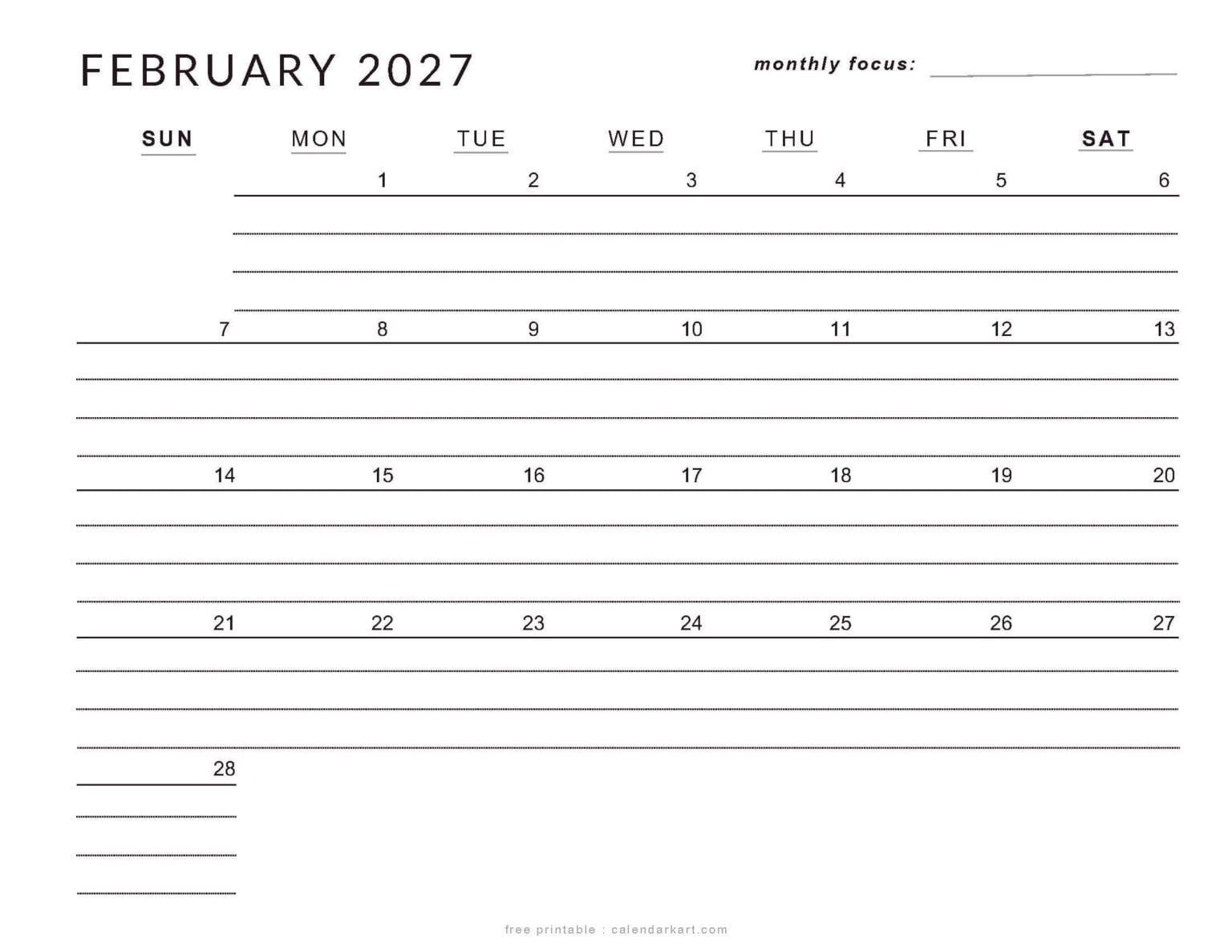 February 2027 Calendar Templates (Free Printable PDF)