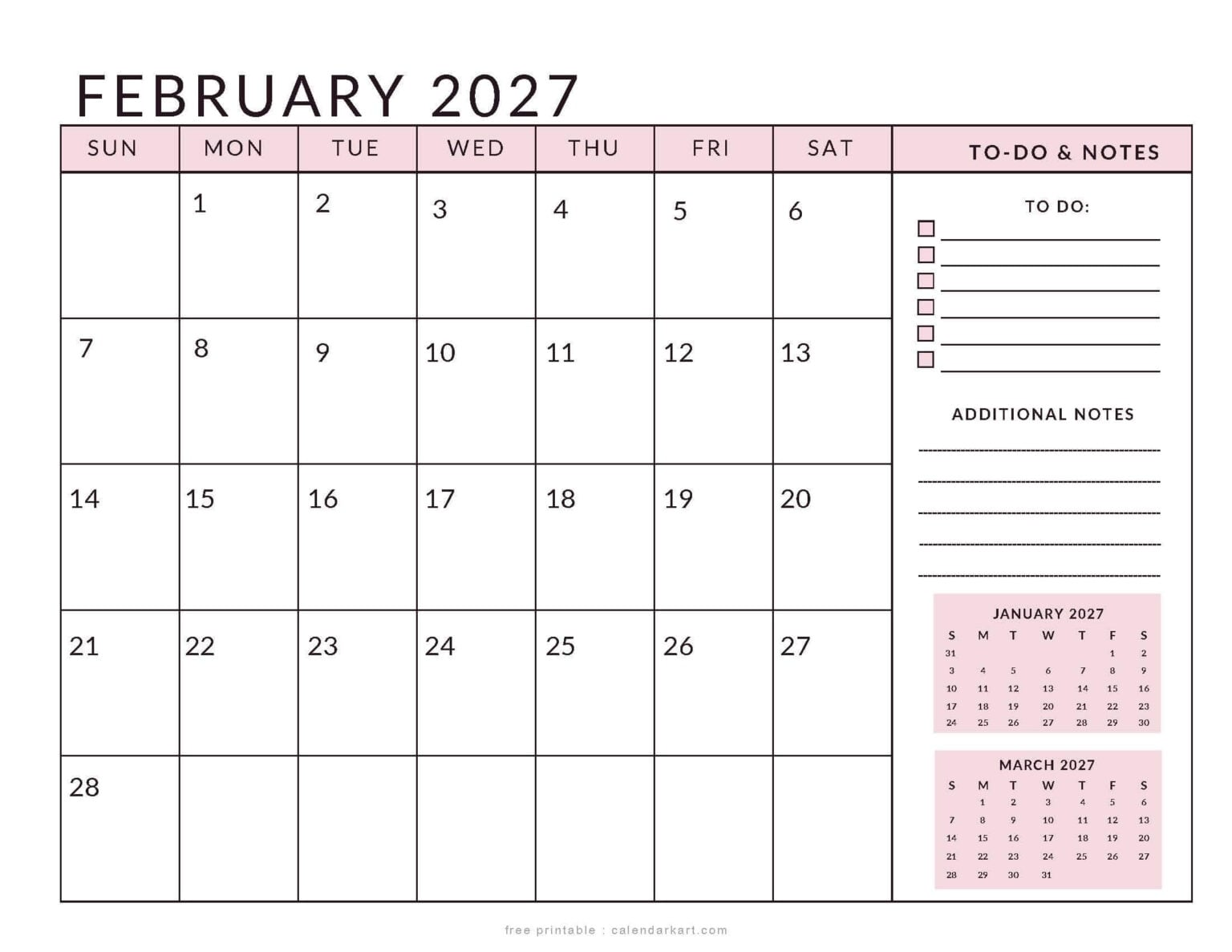 February 2027 Calendar Templates (Free Printable PDF)