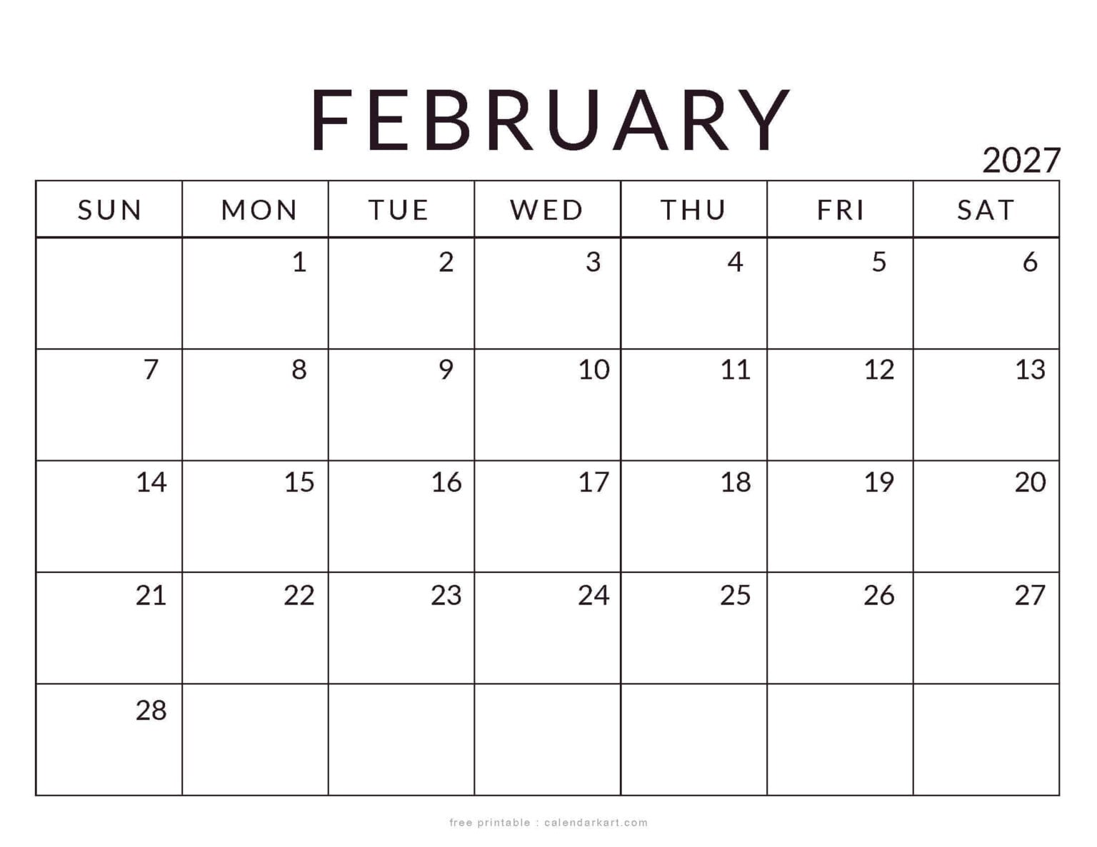 February 2027 Calendar Templates - Free Printable PDFs - CalendarKart