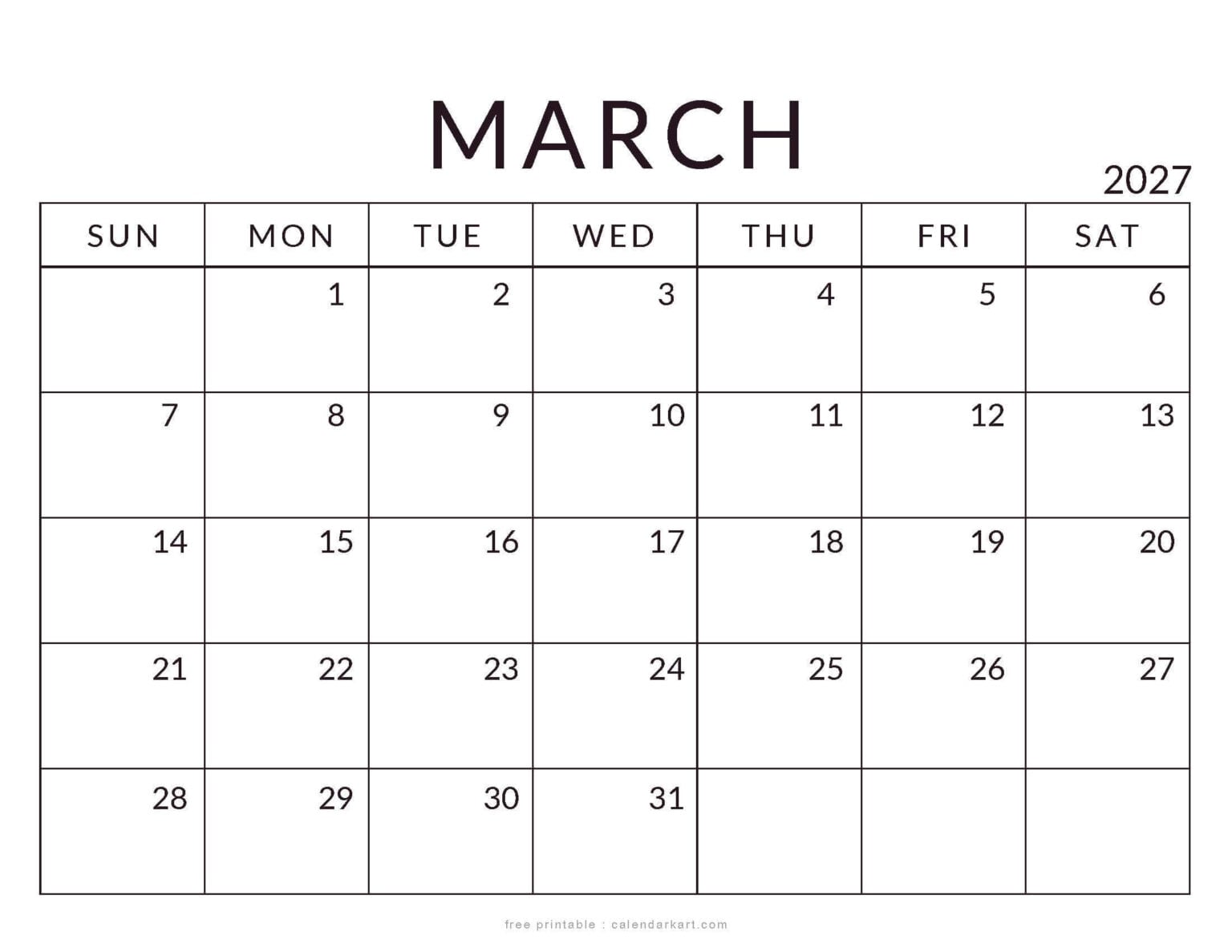 March 2027 Calendar Templates - Free Printable PDFs - CalendarKart