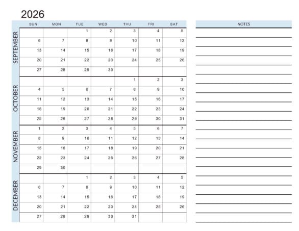 September to December 2026 Calendars | Free Printable PDFs