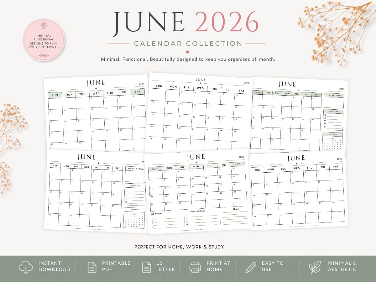 Free Printable Cute June 2026 Calendar Templates | Calendarkart